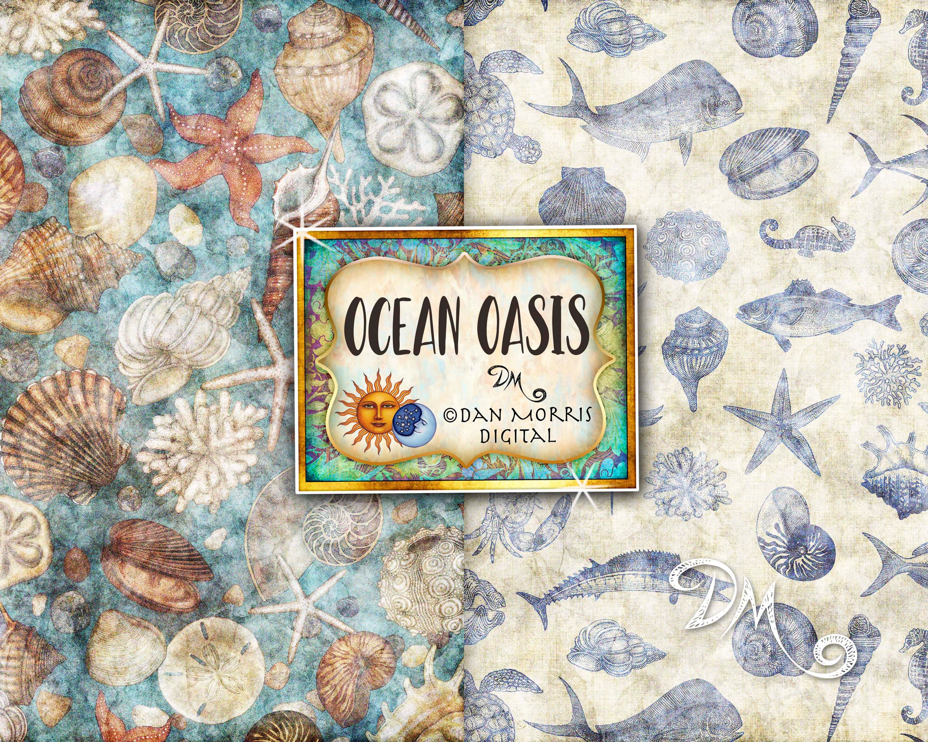 Ocean Oasis Digital Paper Set Digital Craft Paper Instant - Etsy