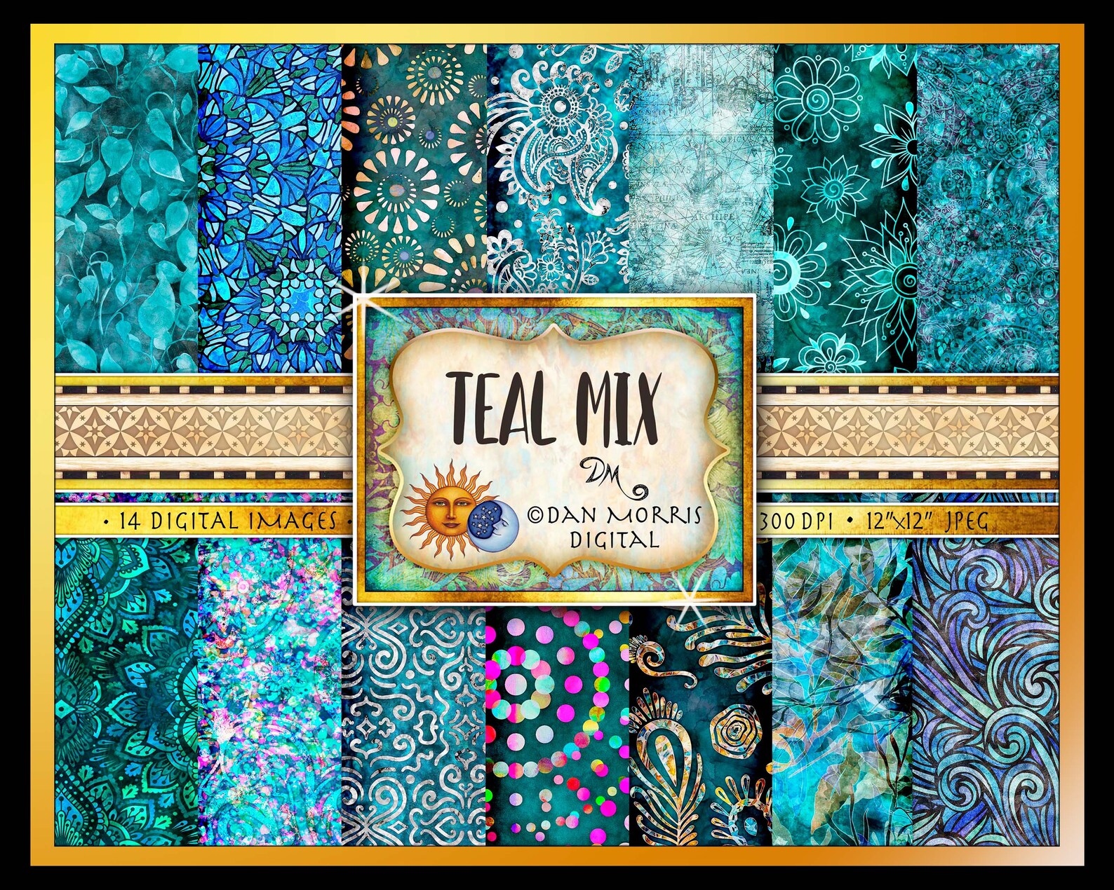 Teal Color Mix Textured Digital Paper Set Digital Craft - Etsy
