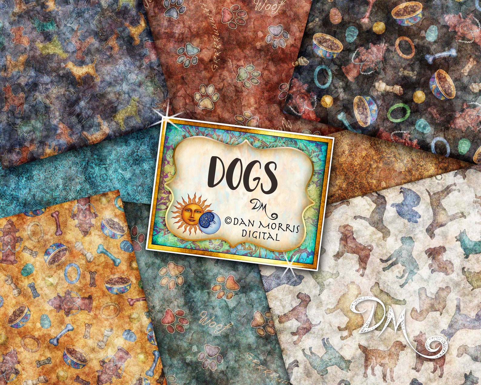 Dogs Digital Paper Set Digital Craft Paper Instant Download - Etsy