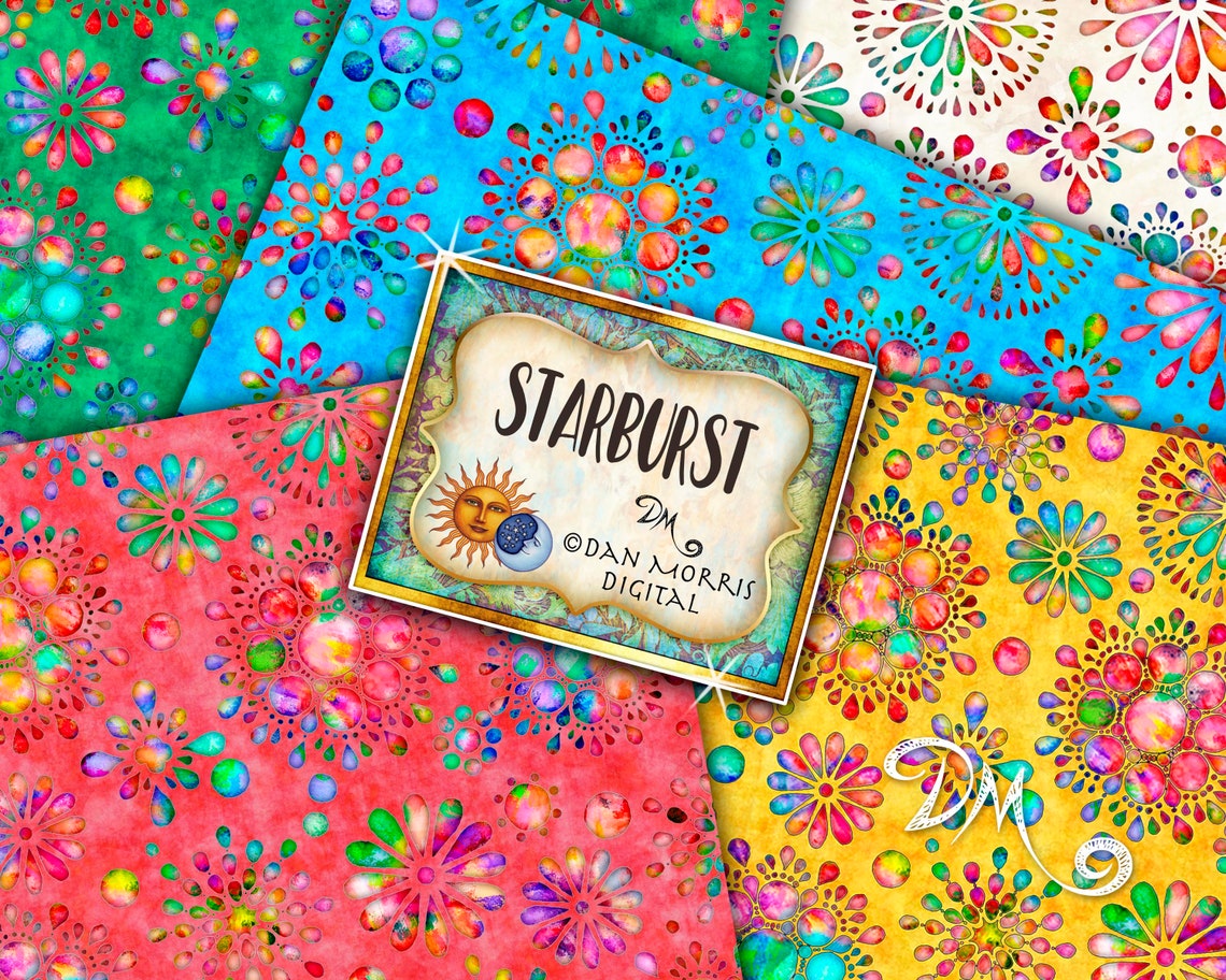 Starburst Digital Paper Set Digital Craft Paper Instant - Etsy
