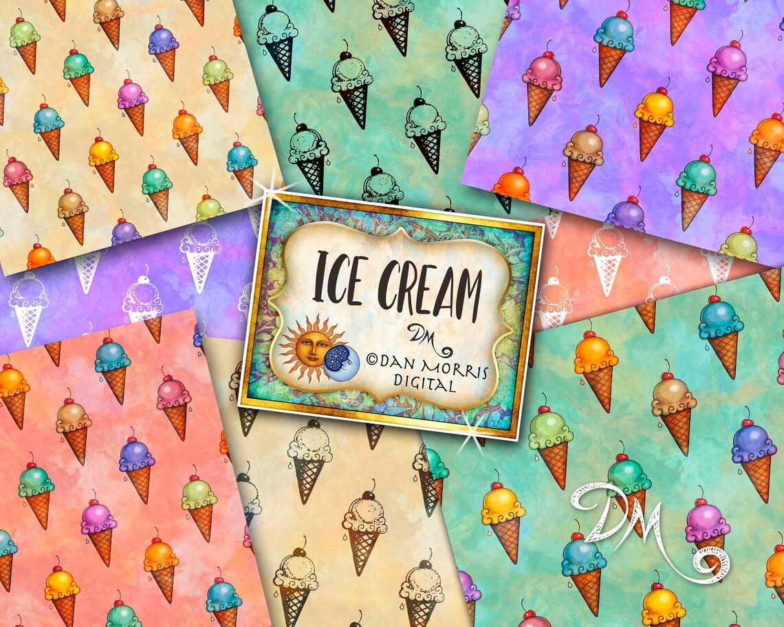 Ice Cream Cones Digital Paper Set Digital Craft Paper - Etsy