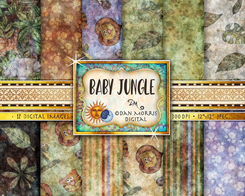 Baby Jungle Digital Craft Paper Set Instant Download Safari - Etsy