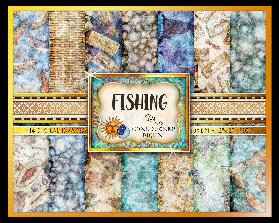 Fishing Digital Paper Set Digital Craft Paper Instant - Etsy