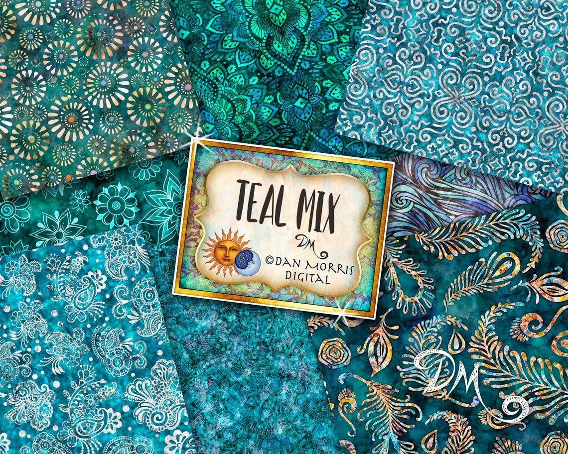 Teal Color Mix Textured Digital Paper Set Digital Craft - Etsy