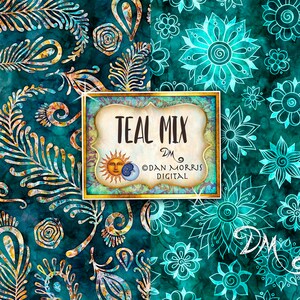 Teal Color Mix Textured Digital Paper Set Digital Craft - Etsy