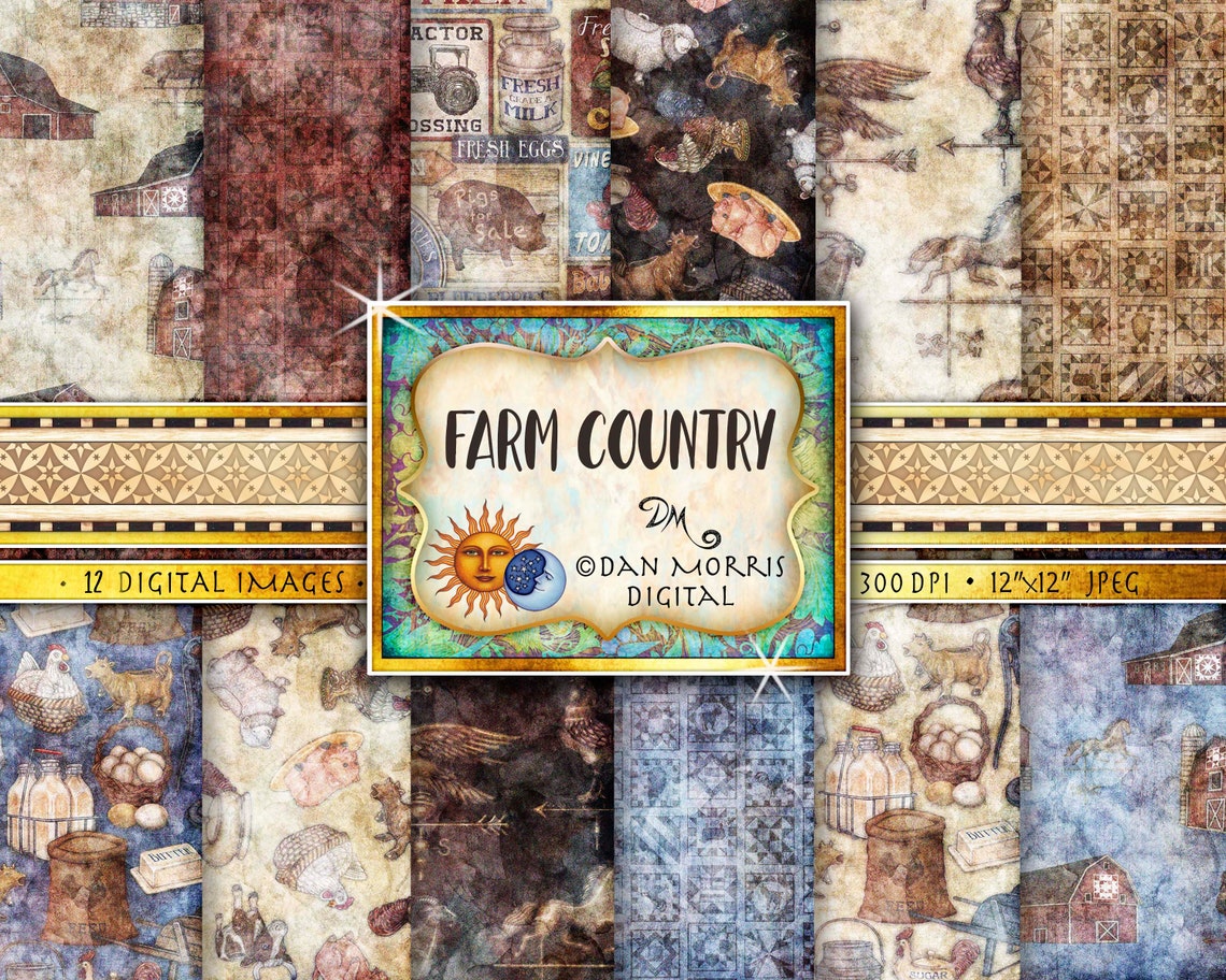 Farm Country Digital Paper Set Digital Craft Paper Instant - Etsy