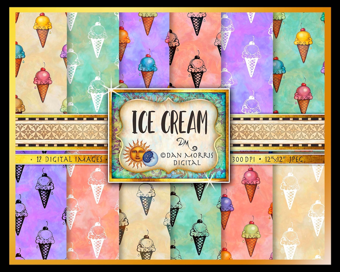 Ice Cream Cones Digital Paper Set Digital Craft Paper - Etsy