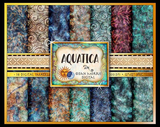 Aquatica, Digital Paper Set , Digital Craft Paper, Instant Download, Bright Hues, Ephemera,beach ...