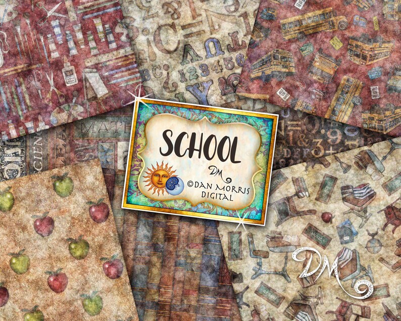 School Digital Paper Setdigital Craft Paper Instant - Etsy