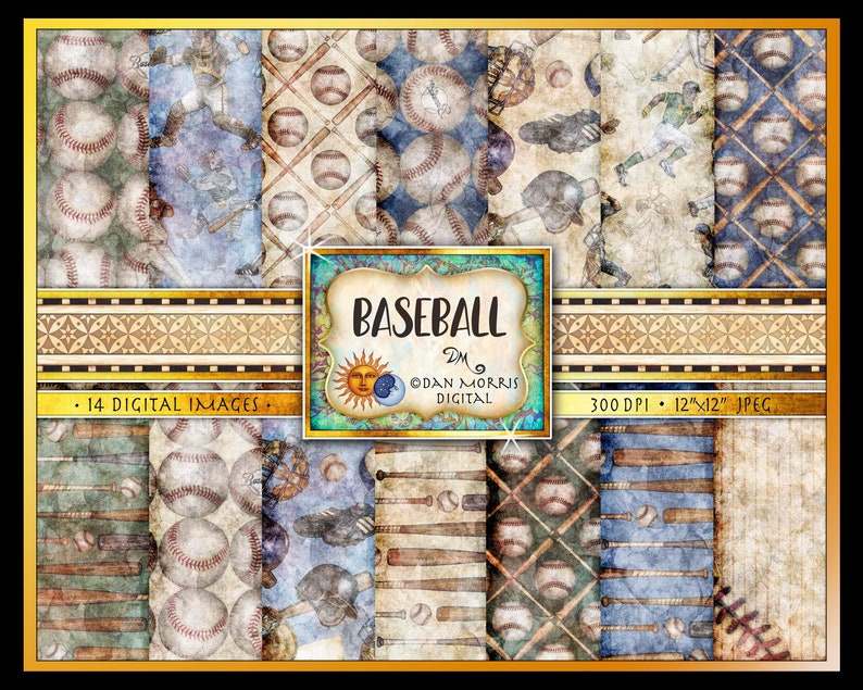 Baseball Digital Paper Set Digital Craft Paper Instant - Etsy