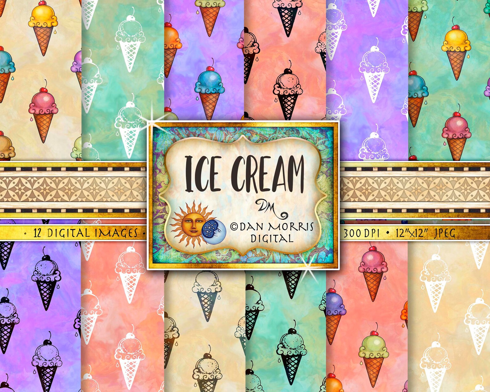 Ice Cream Cones Digital Paper Set Digital Craft Paper - Etsy