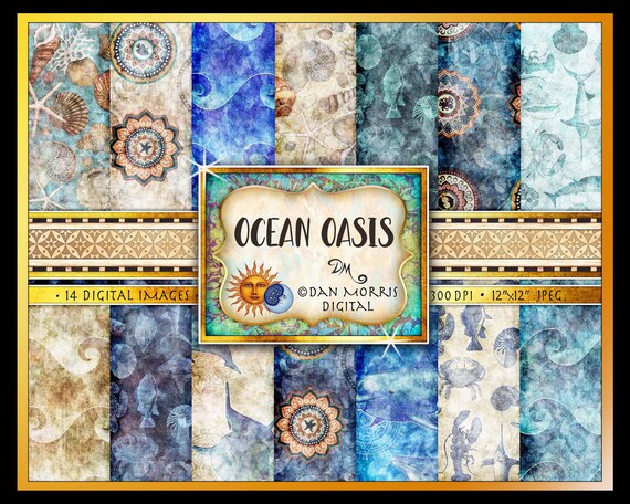 Ocean Oasis Digital Paper Set Digital Craft Paper Instant - Etsy
