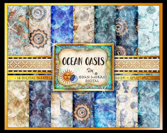 Ocean Oasis Digital Paper Set , Digital Craft Paper, Instant Download ...