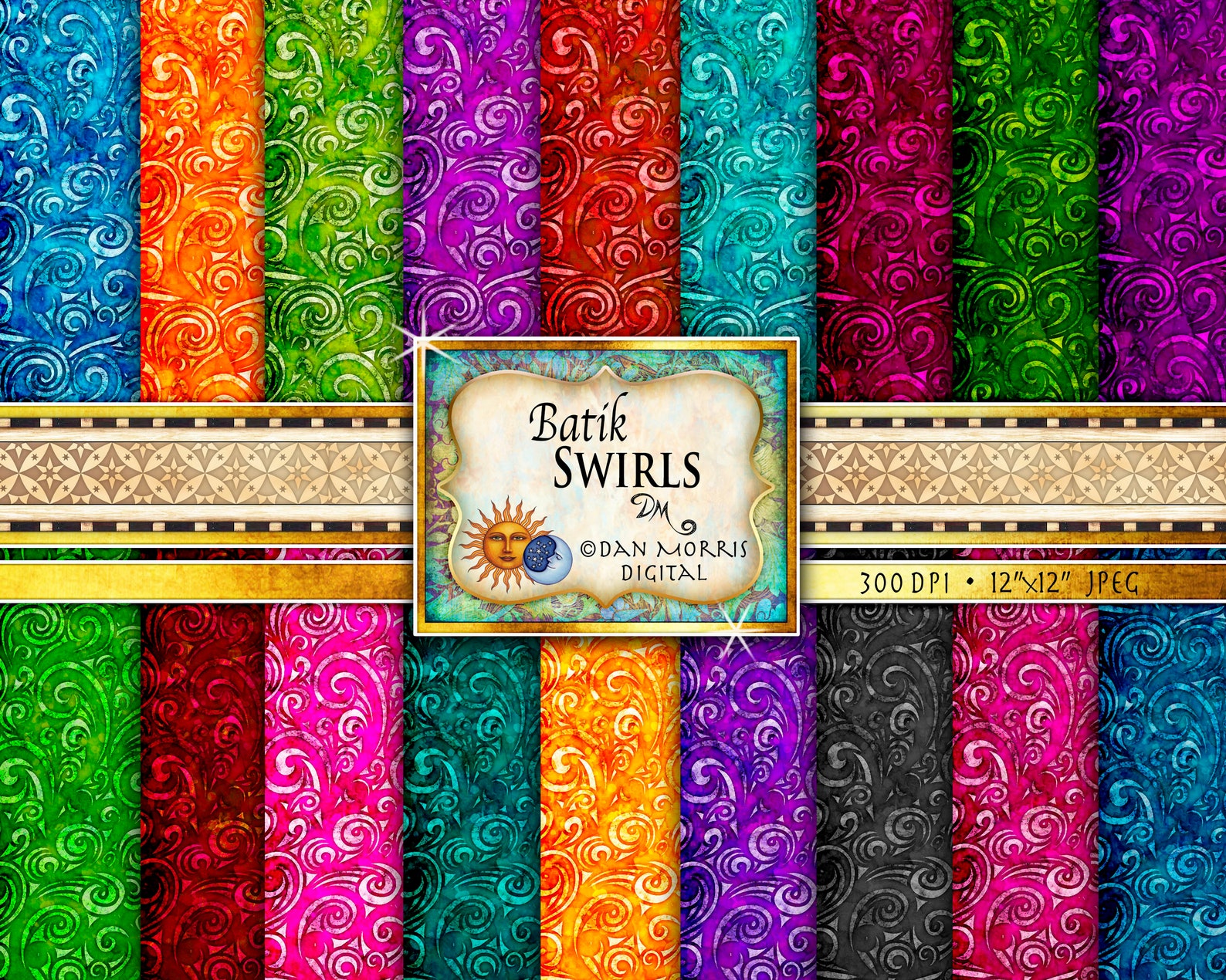 Batik Swirls Digital Paper Set Digital Craft Paper Instant - Etsy