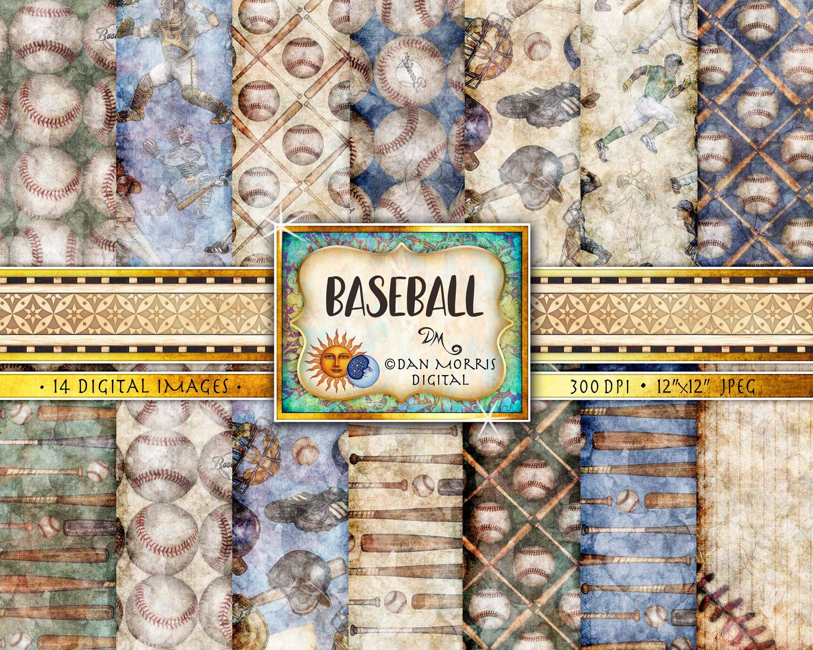 Baseball Digital Paper Set Digital Craft Paper Instant - Etsy