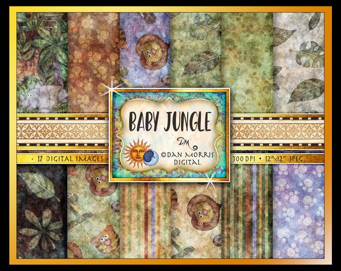 Baby Jungle Digital Craft Paper Set, Instant Download, Safari Journal ...