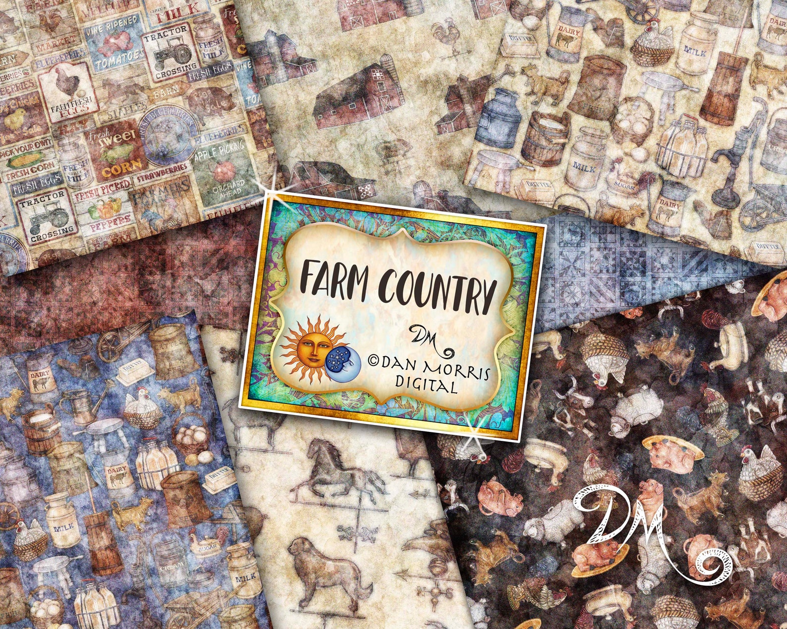 Farm Country Digital Paper Set Digital Craft Paper Instant - Etsy