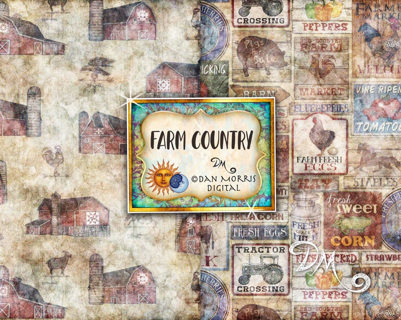 Farm Country Digital Paper Set Digital Craft Paper Instant - Etsy
