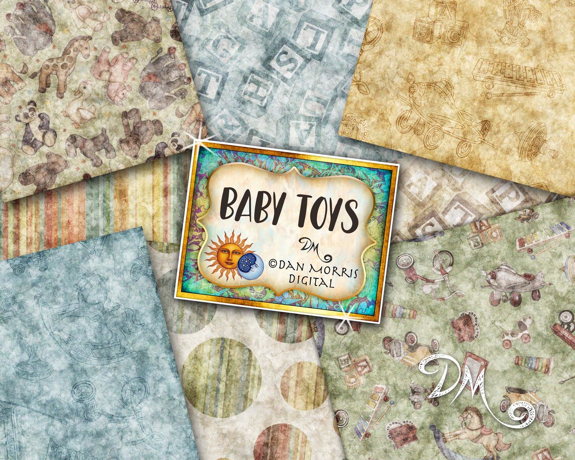 Vintage Baby Toys Digital Paper Set Digital Craft Paper - Etsy