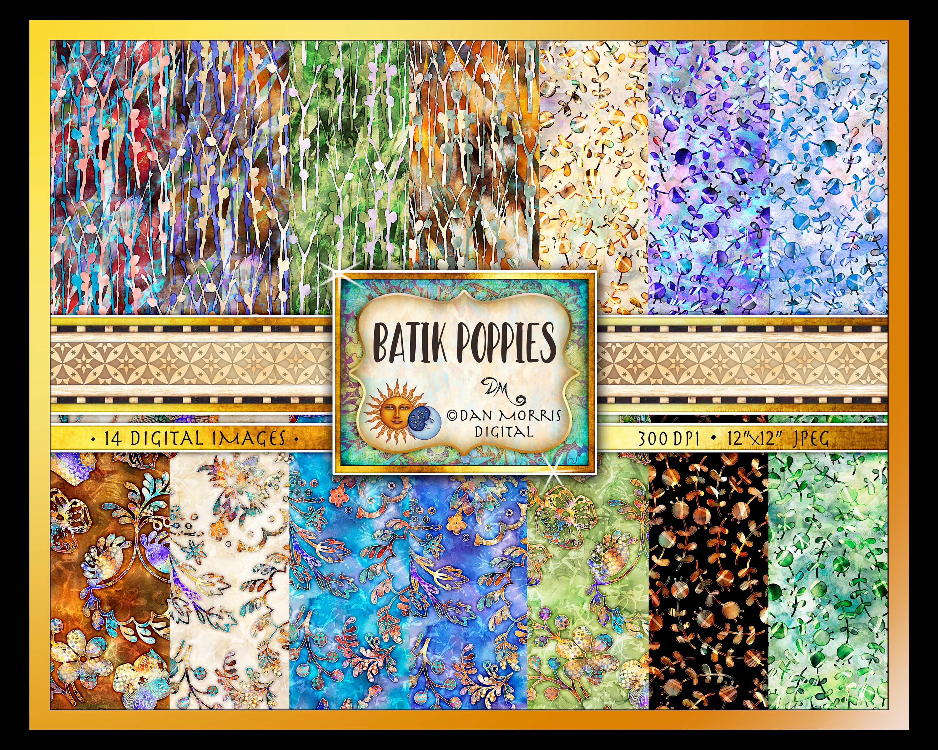 Batik Poppies Digital Paper Set Digital Craft Paper Instant - Etsy