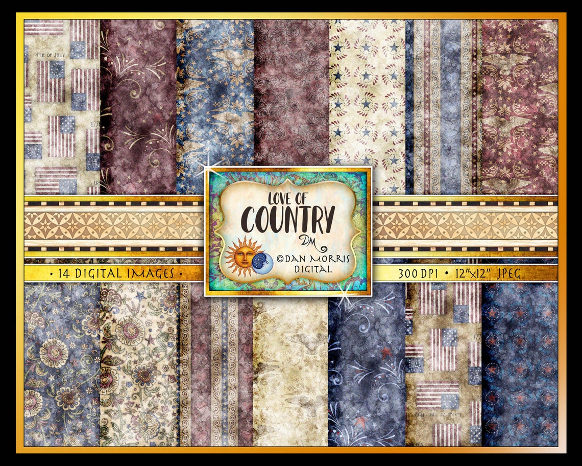 Love of Country Digital Paper Set Digital Craft Paper - Etsy