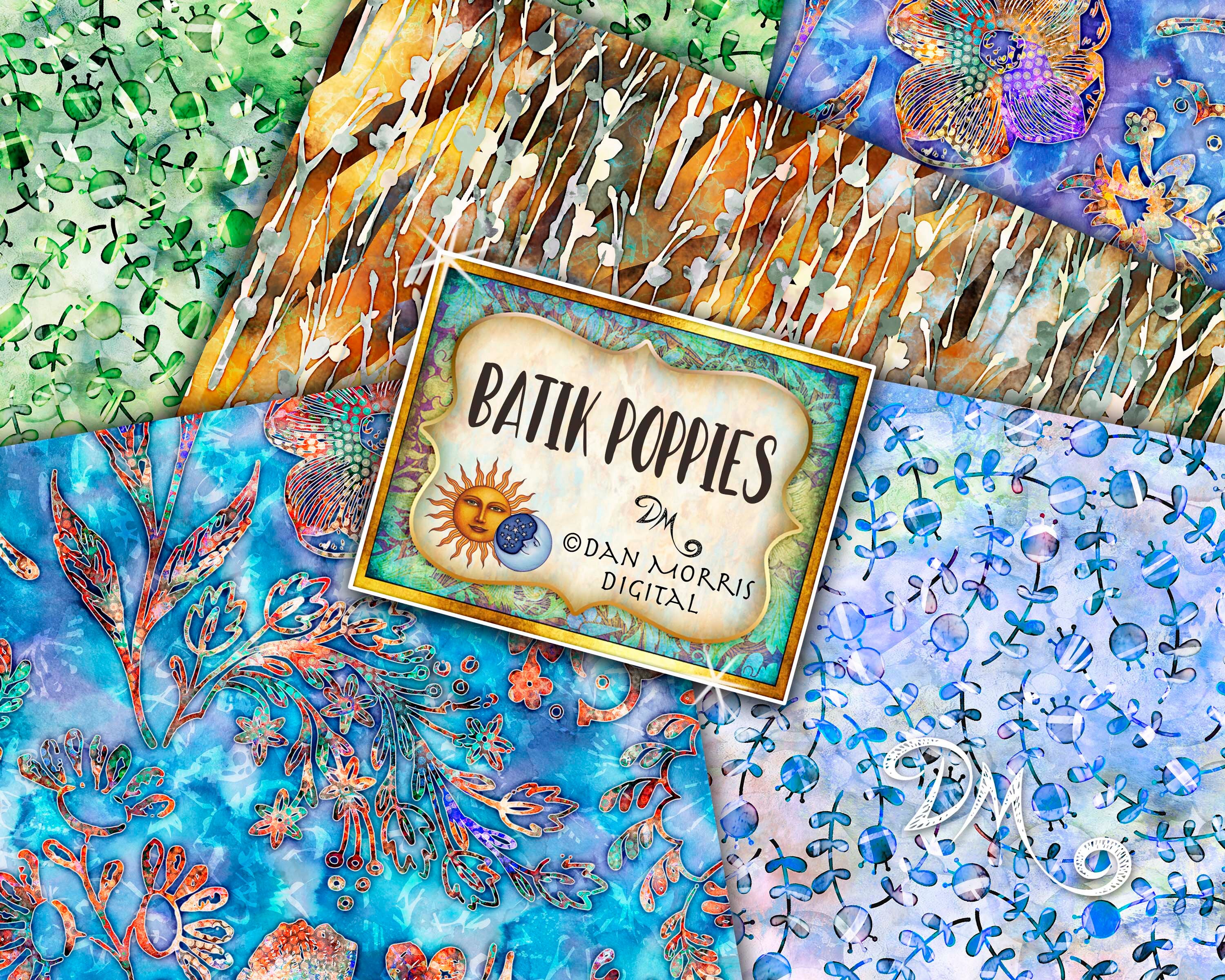 Batik Poppies Digital Paper Set Digital Craft Paper Instant - Etsy