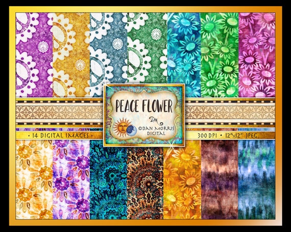 Peace Flower Digital Paper Set Digital Craft Paper Instant | Etsy