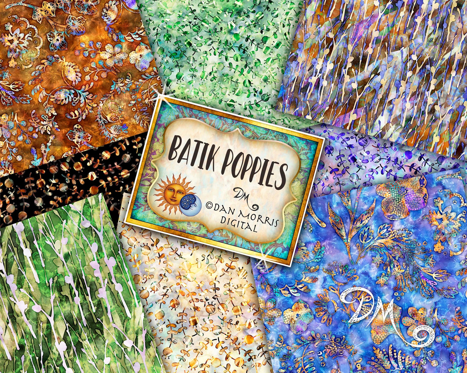 Batik Poppies Digital Paper Set Digital Craft Paper Instant - Etsy