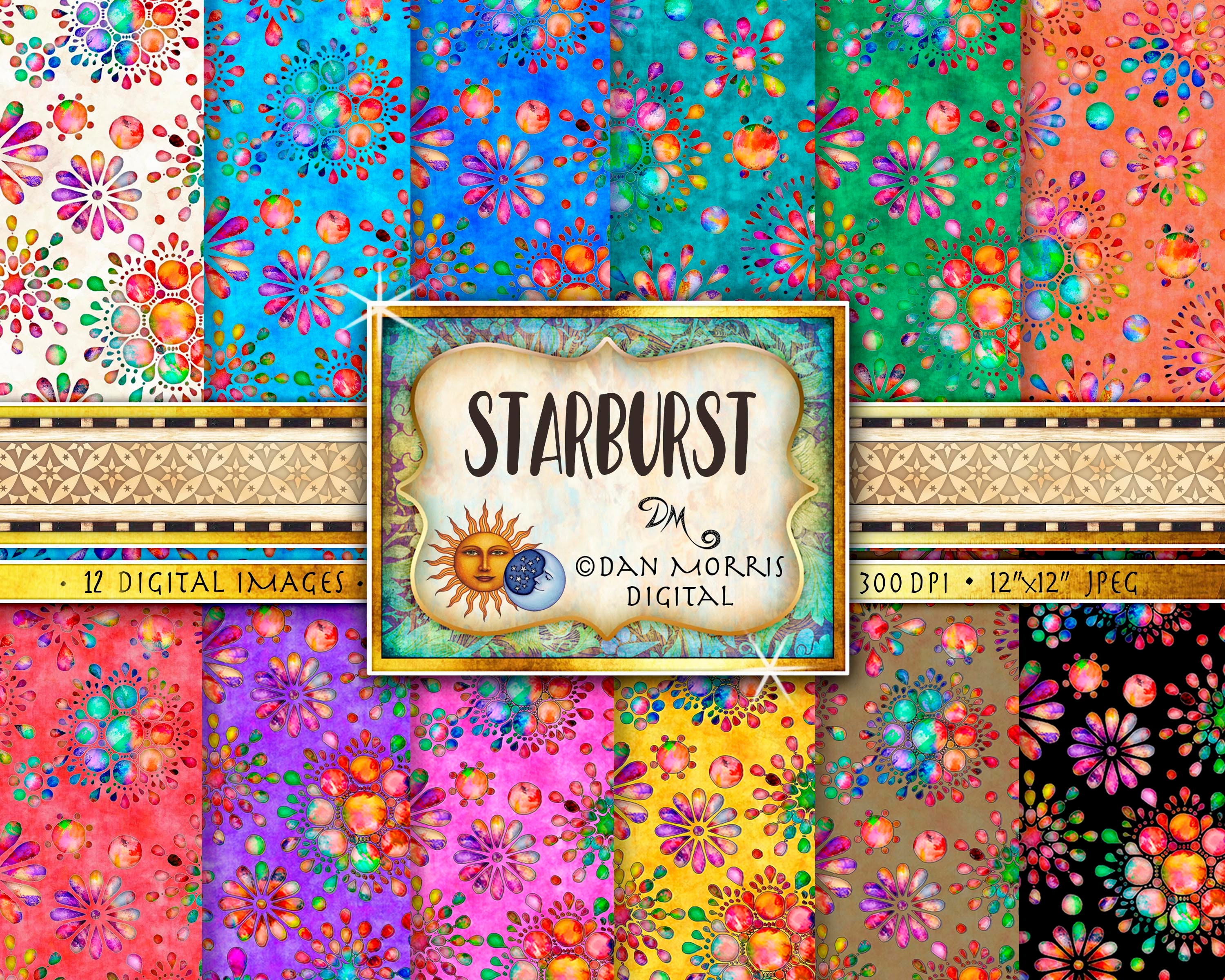 Starburst Digital Paper Set Digital Craft Paper Instant - Etsy