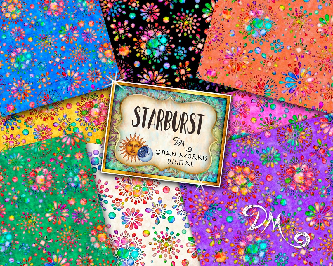 Starburst Digital Paper Set Digital Craft Paper Instant - Etsy