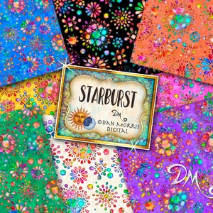 Starburst Digital Paper Set Digital Craft Paper Instant - Etsy