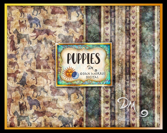 Puppy Love Digital Paper Set Digital Craft Paper Instant - Etsy