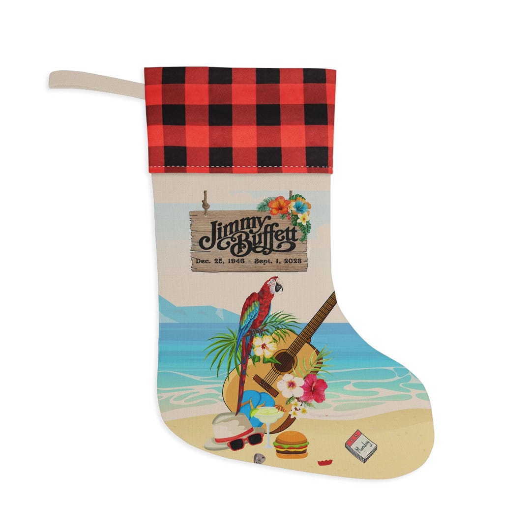 Jimmy Buffett Linen Plaid Christmas Stocking, Jimmy Buffett Memorabilia ...