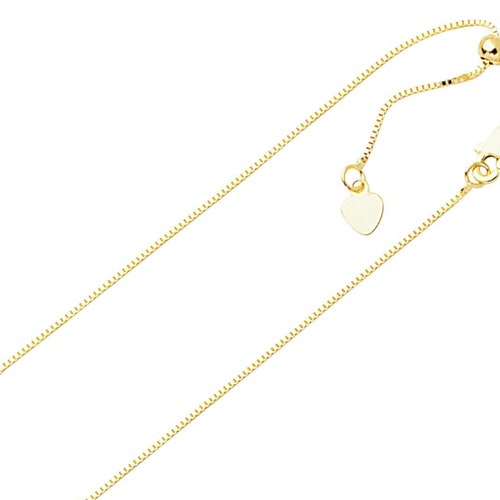 14k Yellow Gold Adjustable Box Necklace Pendant Chain up to | Etsy