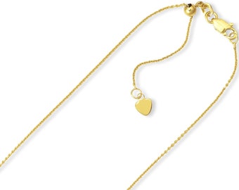 0.9mm Solid Adjustable Cable Chain Necklace Real 10K Yellow Gold Up to 22 2grm