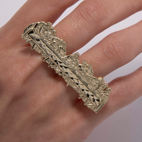 Solid 10k Gold Two Finger Ring - Etsy