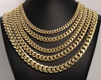 13mm Miami Cuban Link Monaco Chain Necklace Baguette Lock Real 10K ...