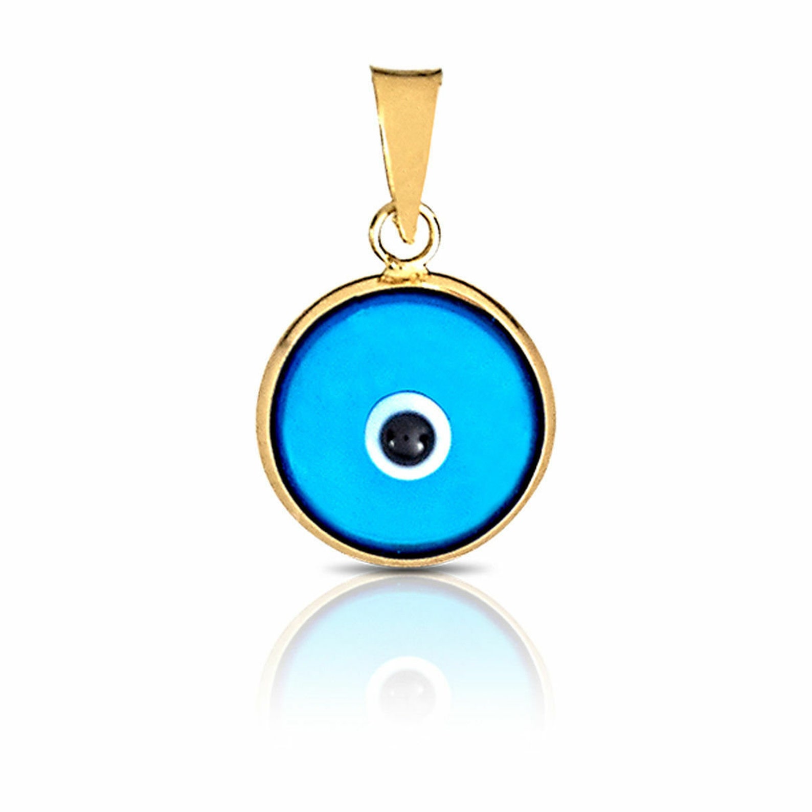 Round Light Blue & Dark Blue Evil Eye Luck Charm Pendant Real | Etsy