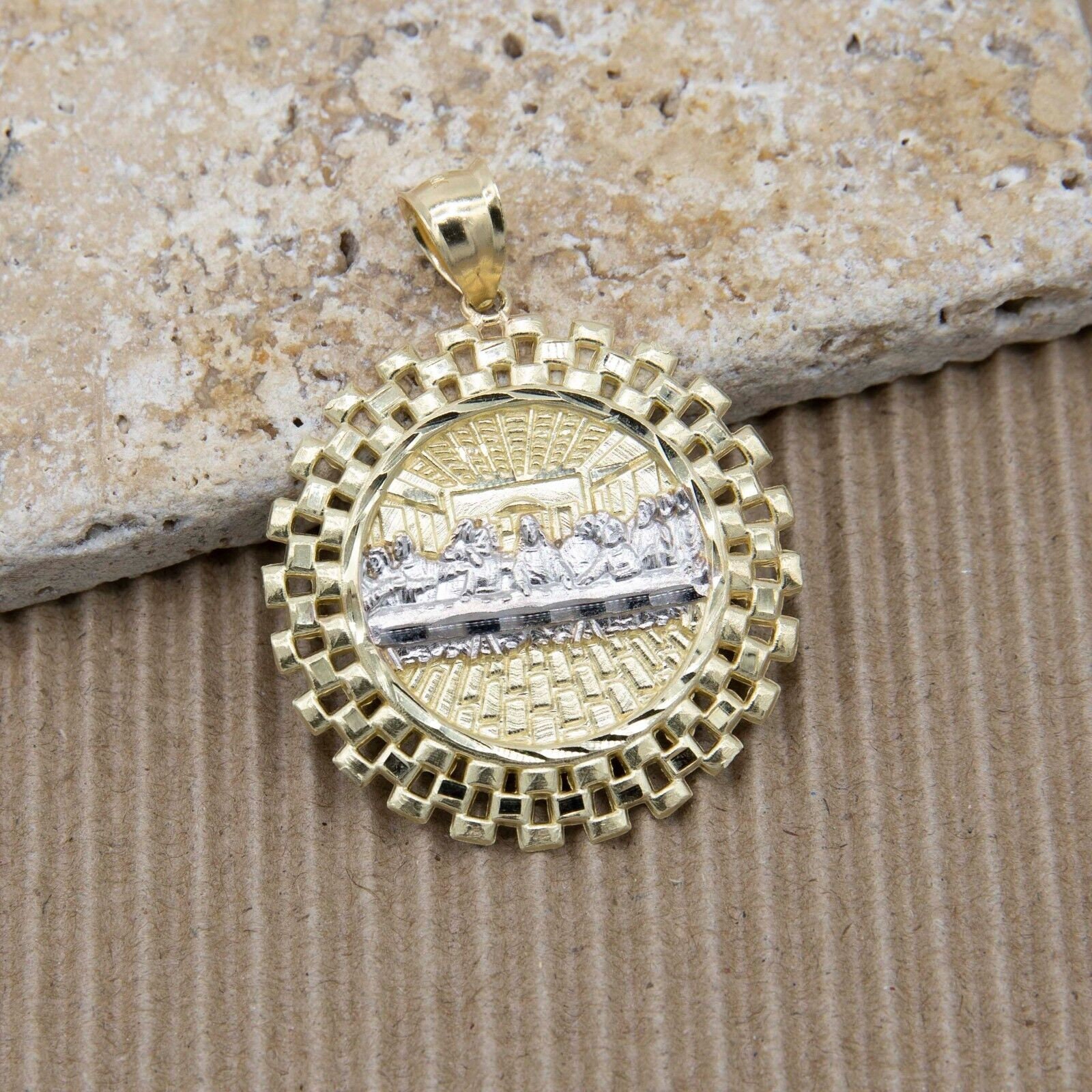 Last Supper Railroad Medallion Pendant Real 10K Yellow White - Etsy
