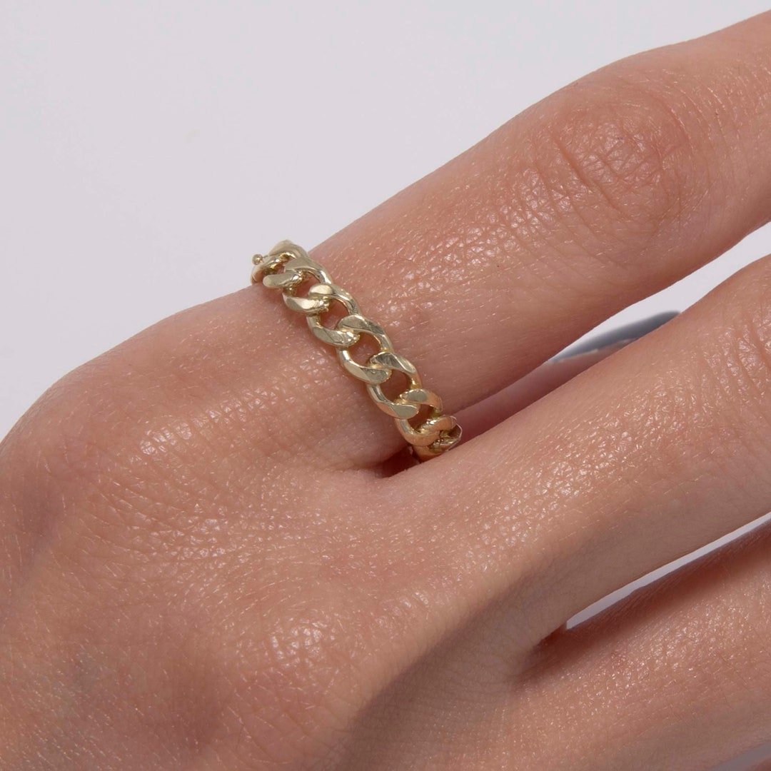 Shiny Curb Link Chain Ring Solid Real 10K Yellow Gold - Etsy