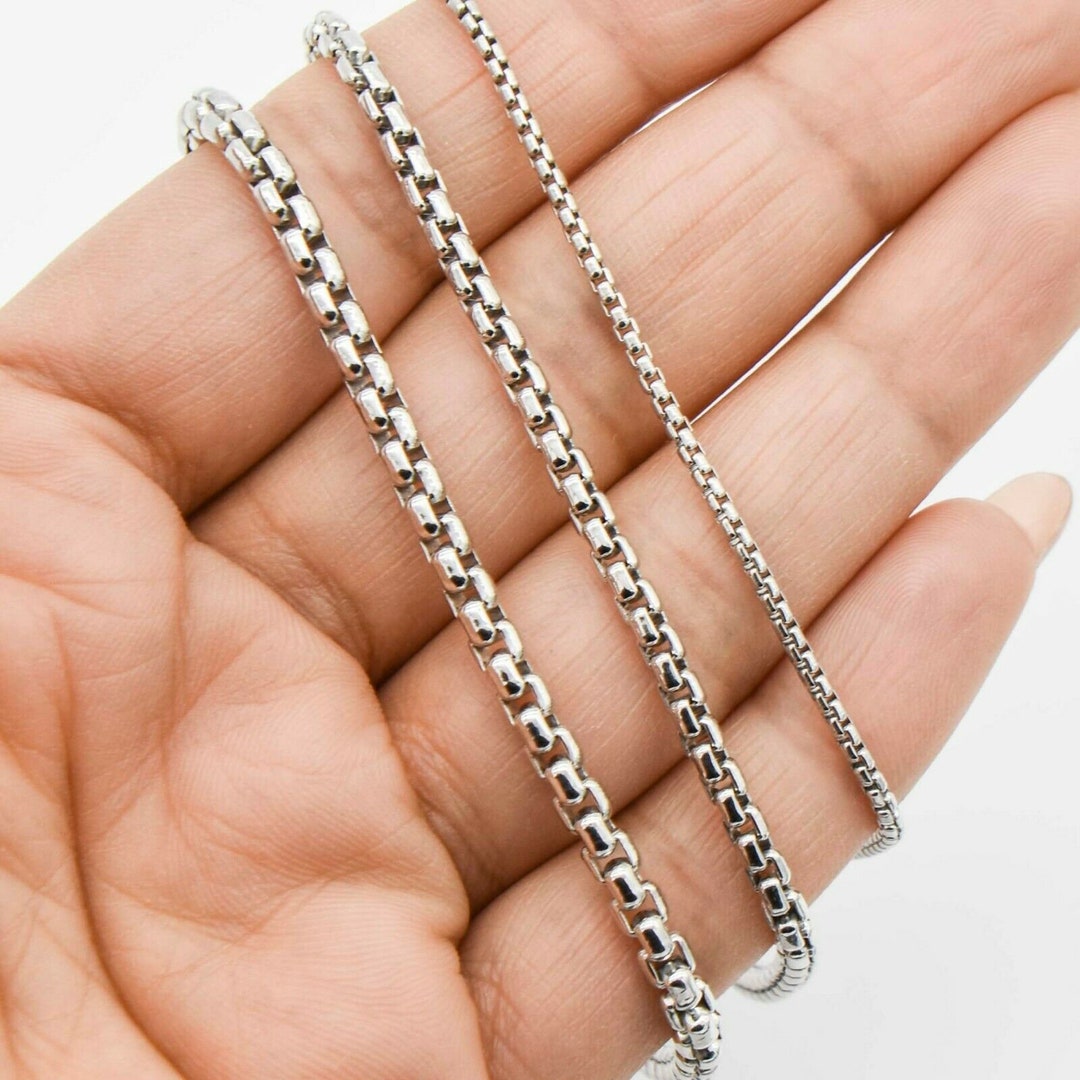 Rhodium Round Box Chain Bracelet Sterling Silver 925 Italy All Sizes - Etsy