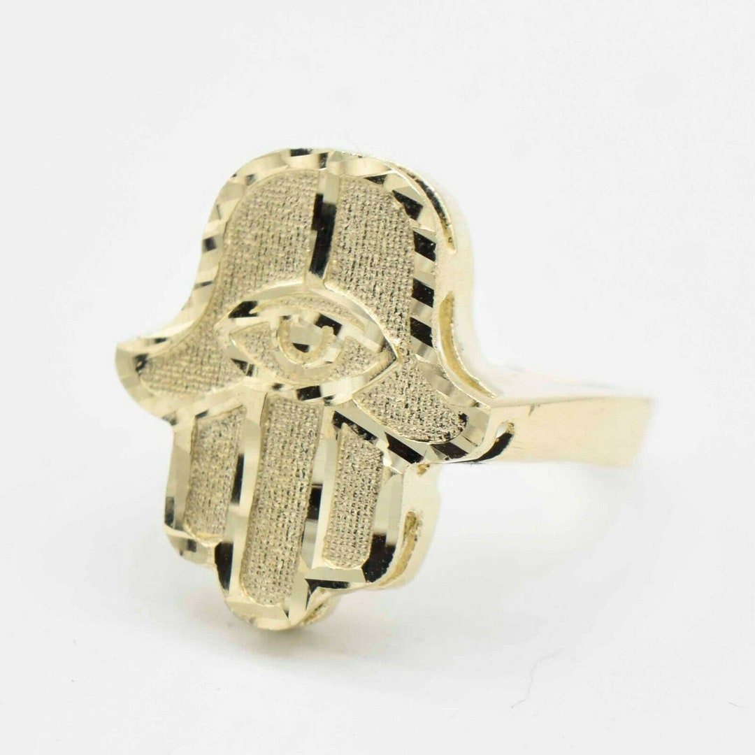 Textured Hamsa Ring Real Solid 10K Yellow Gold All Sizes - Etsy