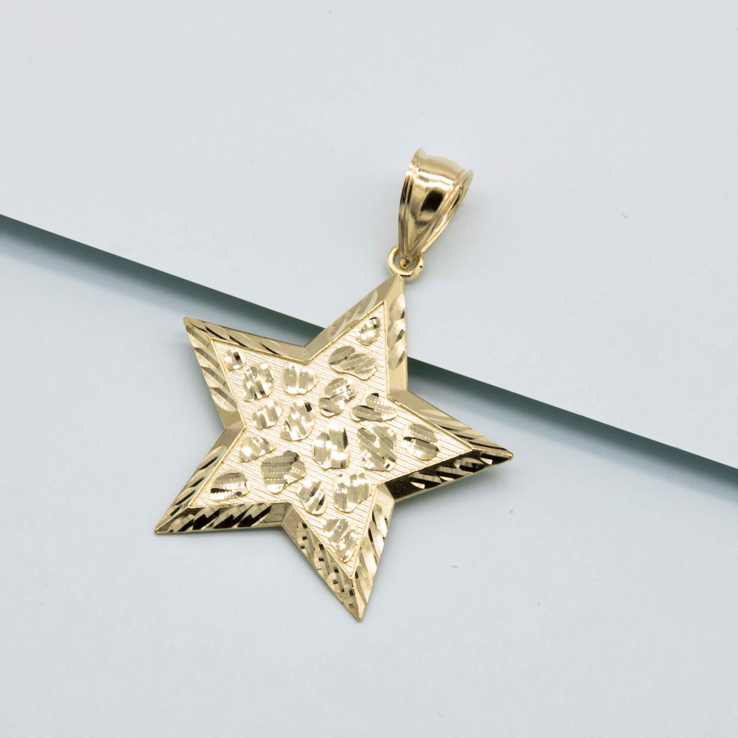 Nugget Star Shaped Diamond Cut Pendant Real 10K Yellow Gold All Sizes ...