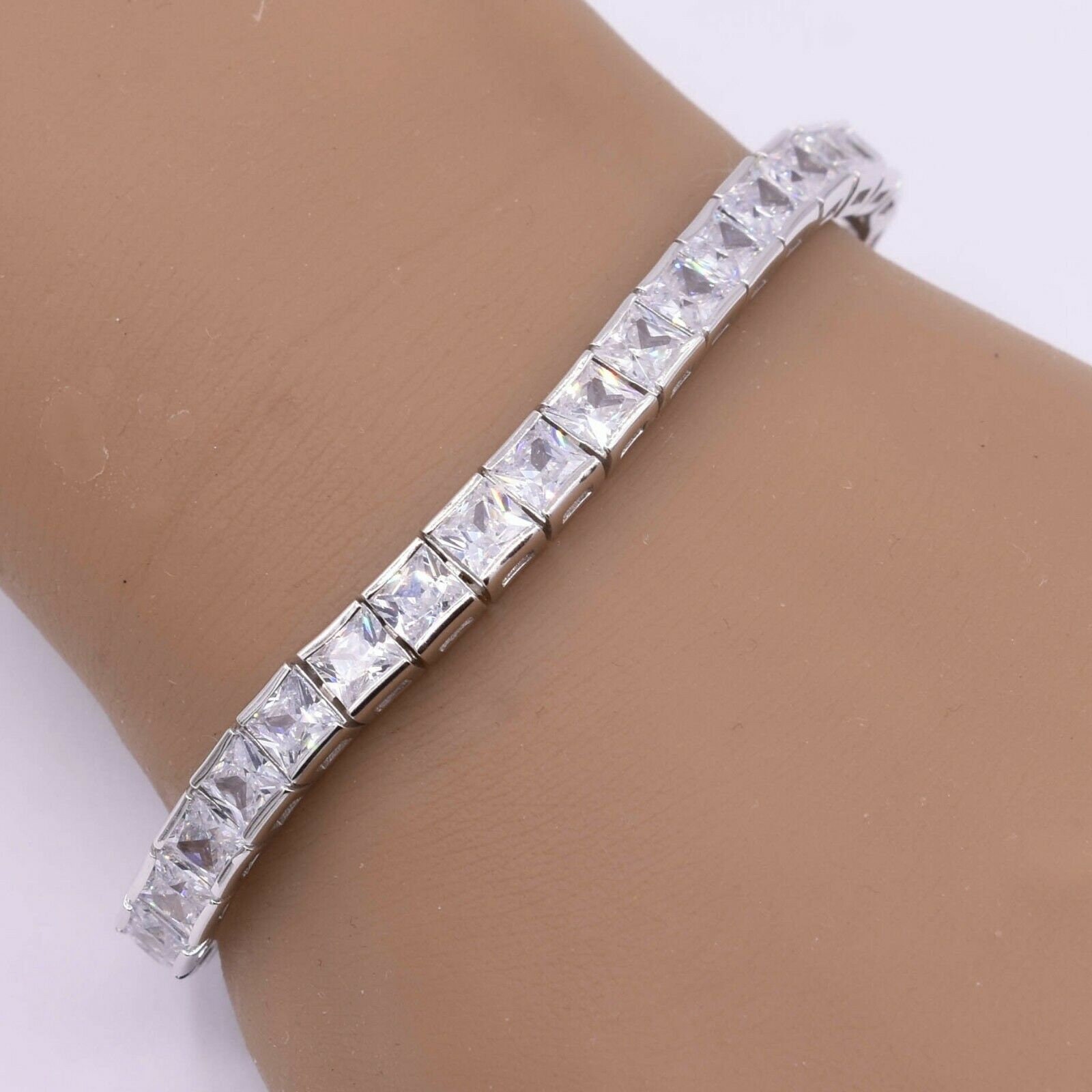 Channel Set 6mm Square Princess Cut Tennis Bracelet Real Sterling ...