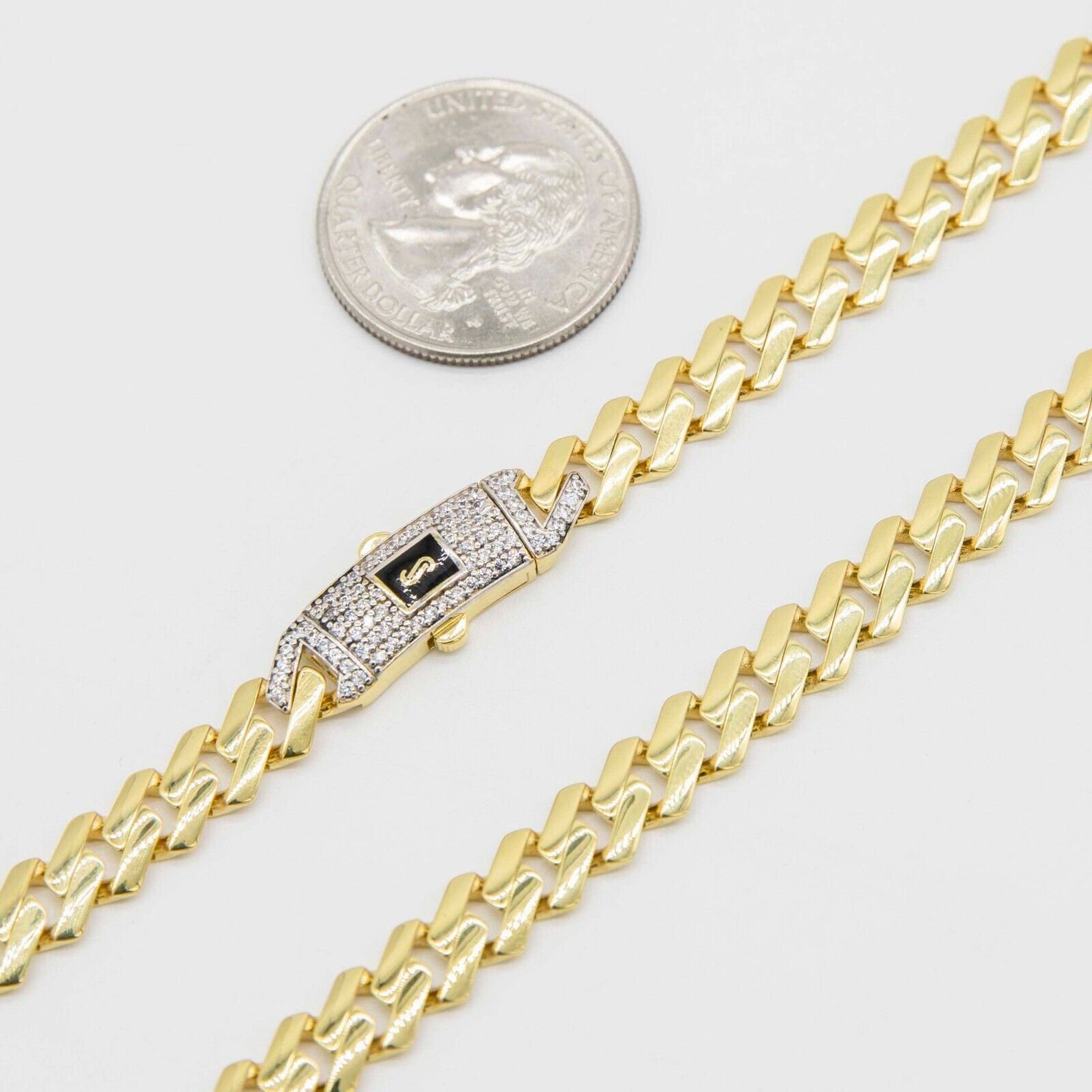 7.5mm Edge Miami Cuban Link Monaco Chain Necklace CZ Lock Real 10K ...
