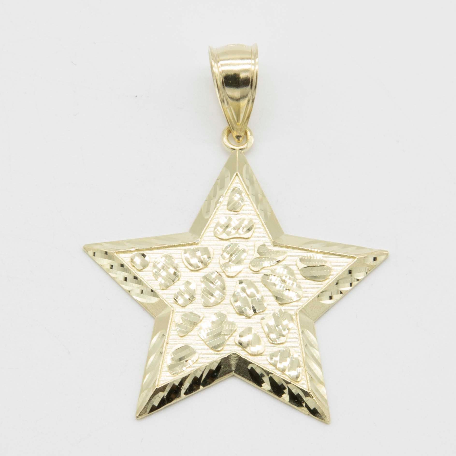 Nugget Star Shaped Diamond Cut Pendant Real 10K Yellow Gold All Sizes ...