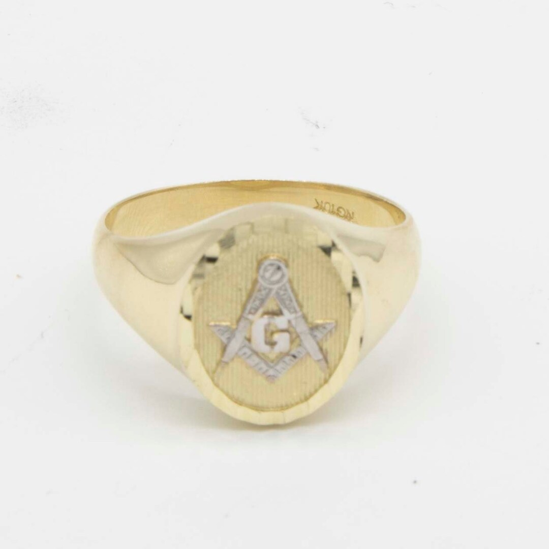 The Square and Compass Ring Real Solid 10K Yellow White Gold All Sizes ...