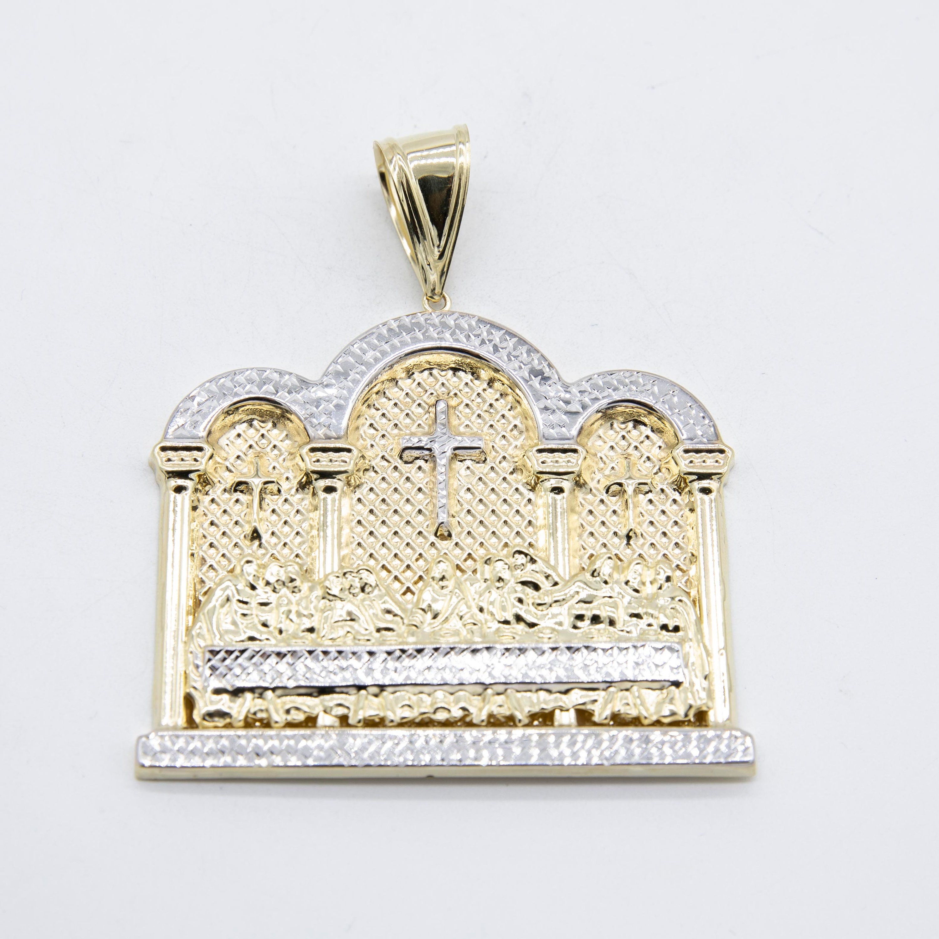Diamond-cut Last Supper Charm Pendant 10K Yellow White Gold All Sizes ...