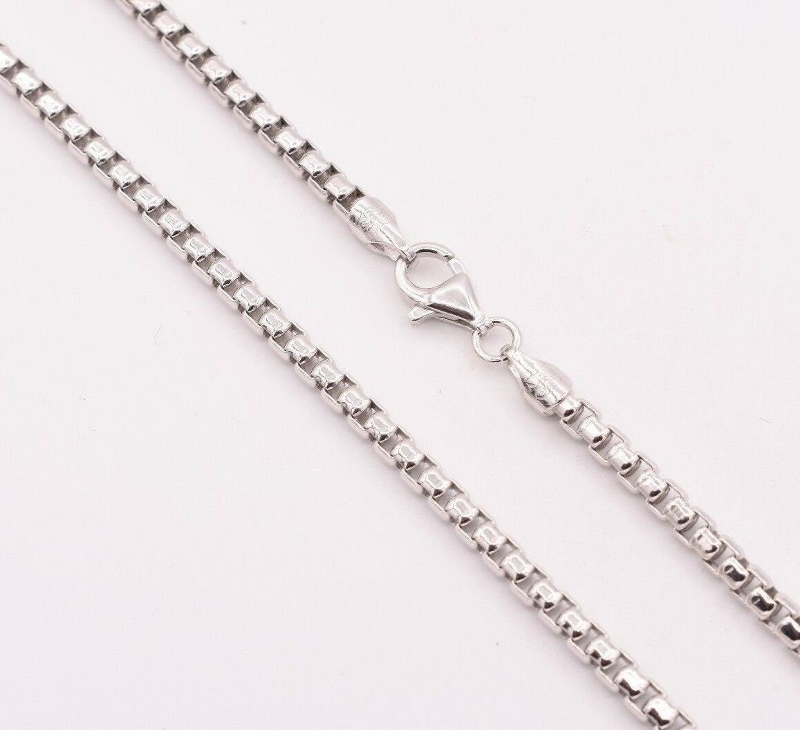 3mm Round Box Chain Necklace Real Sterling Silver Platinum | Etsy