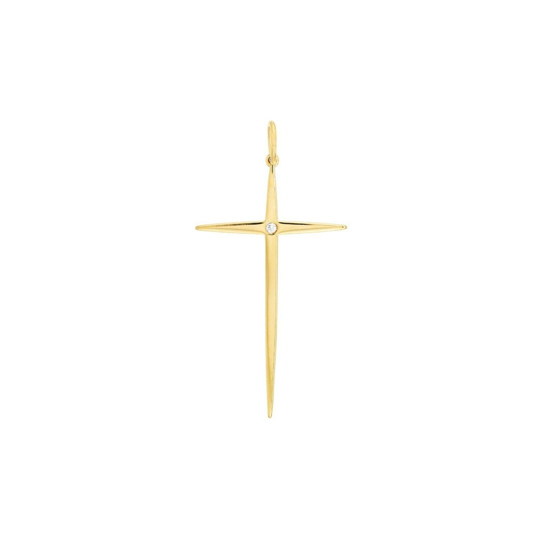 1pt Diamond Pointy Ends Cross Charm Pendant 14K Yellow Gold - Etsy